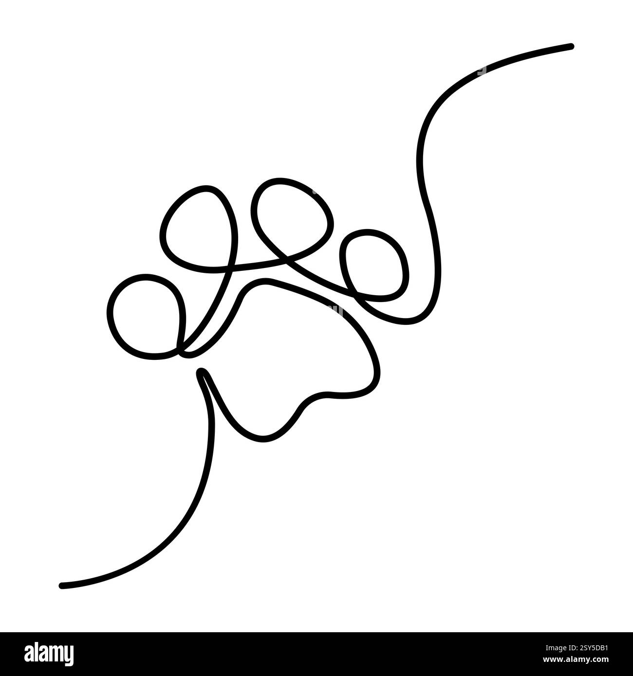 Dog foot print continuous one line drawing with animal paw icon outline ...