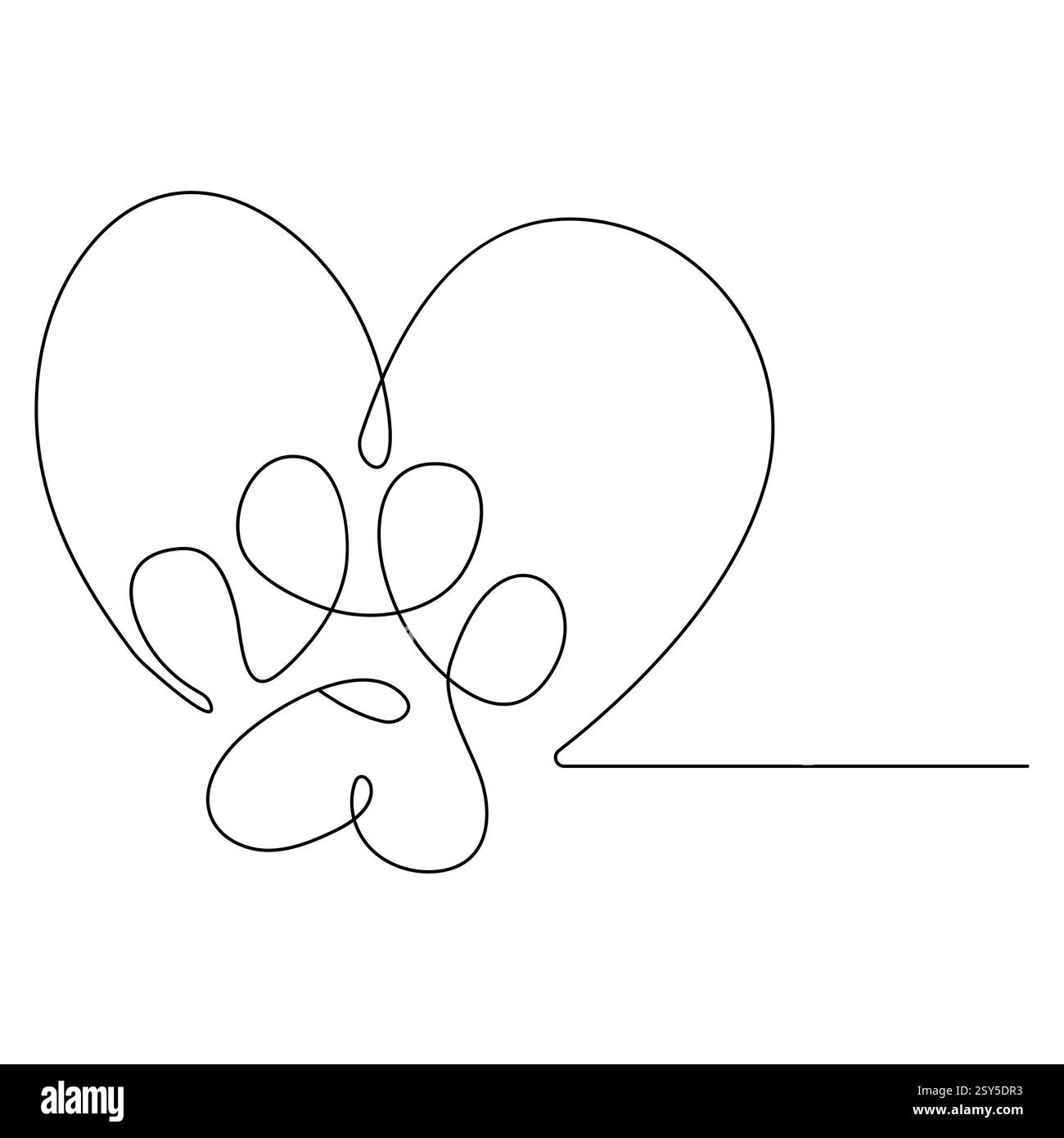 Dog foot print continuous one line drawing with animal paw icon outline ...