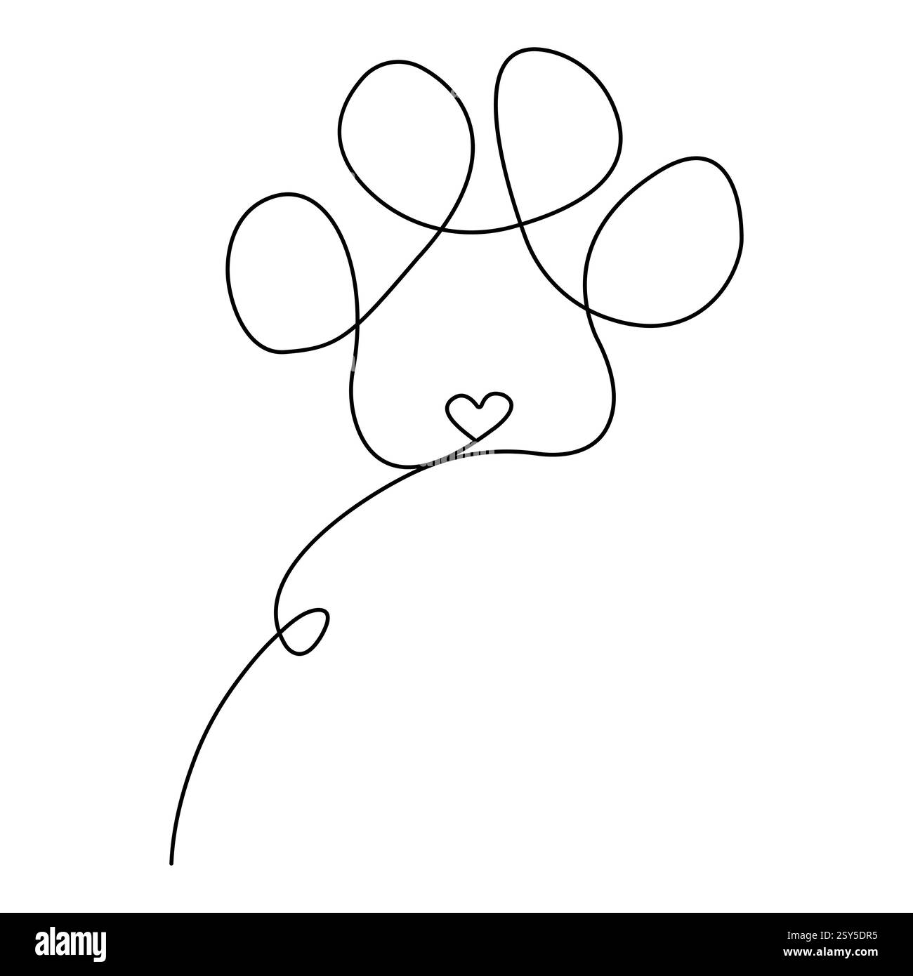 Dog foot print continuous one line drawing with animal paw icon outline ...