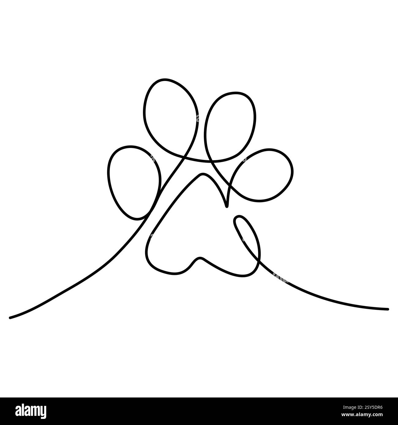 Dog foot print continuous one line drawing with animal paw icon outline ...