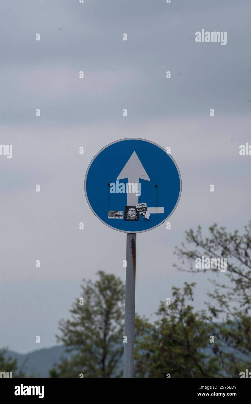 Direction sign with arrow showing the way in road traffic Direction ...