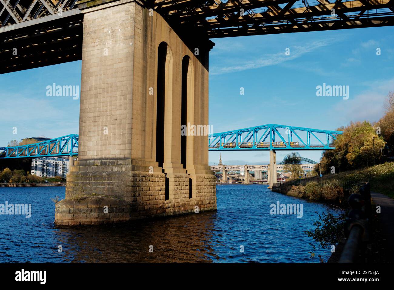 Newcastle UK:29th Oct 2024. River Tyne famous bridges on sunny winter ...
