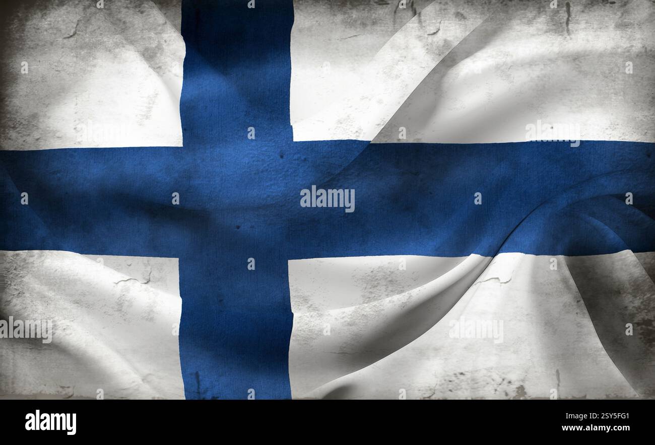 Vintage look Finland flag - realistic waving fabric flag Stock Photo ...