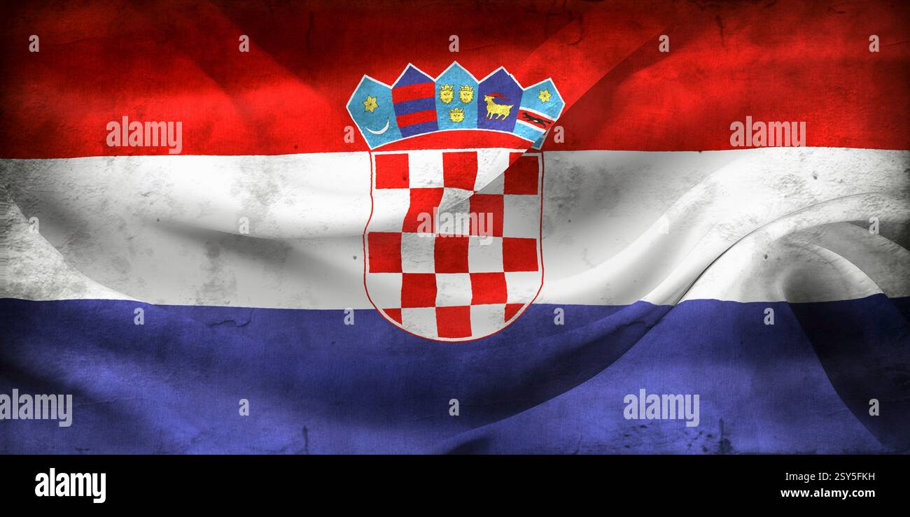 Vintage look Croatia flag - realistic waving fabric flag Stock Photo ...
