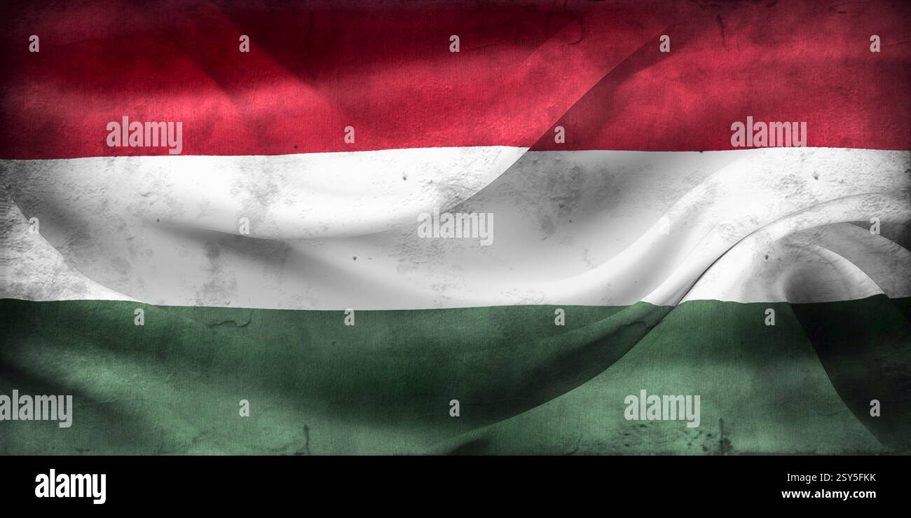 Vintage look Hungary flag - realistic waving fabric flag Stock Photo ...