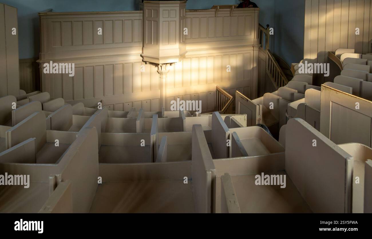 Wooden stalls interior of prison chapel Victorian jail museum, Lincoln ...