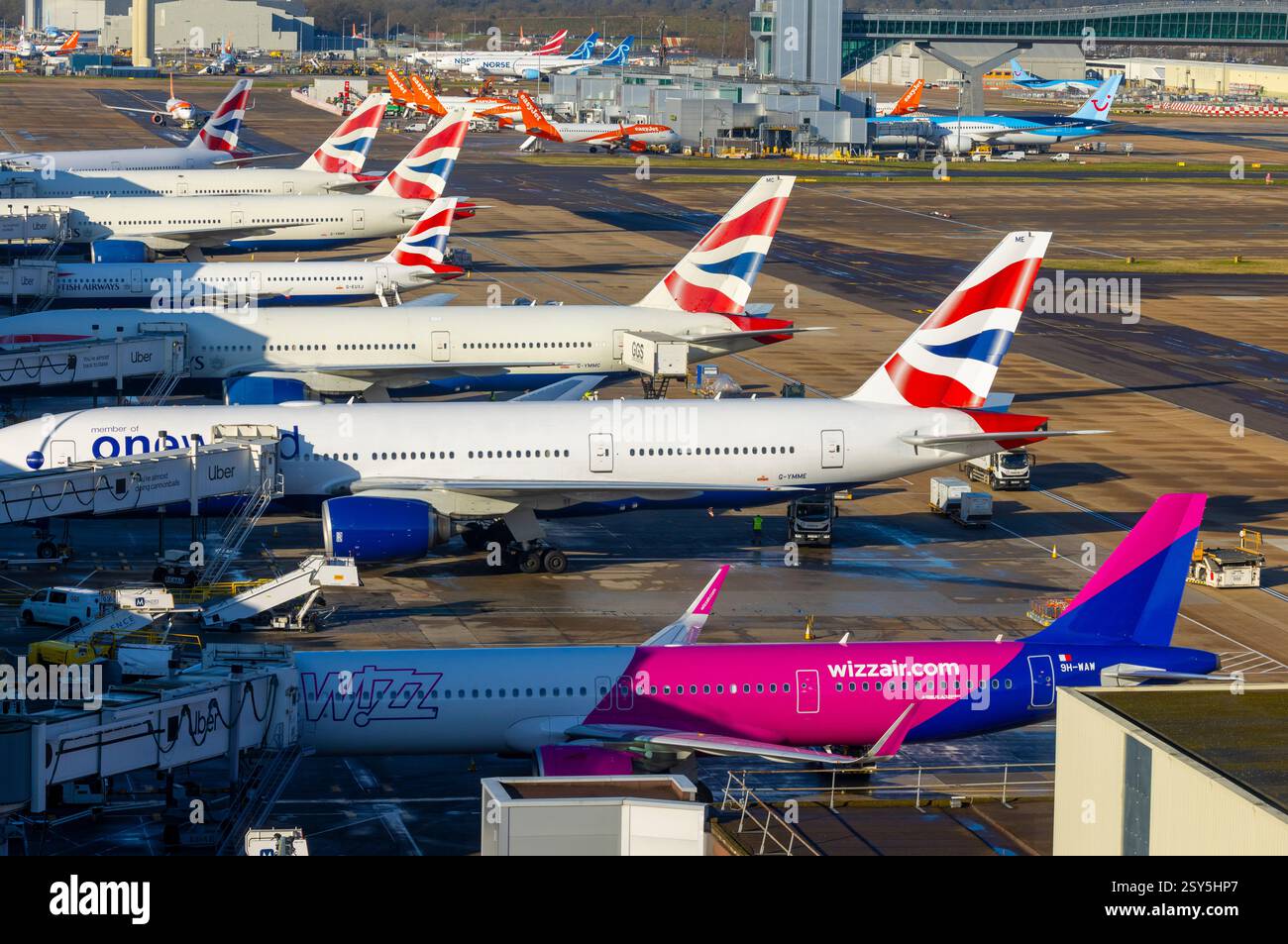 Gatwick, UK. 27 Feb 2025 Planes at Gatwick this morning. Gatwick second ...