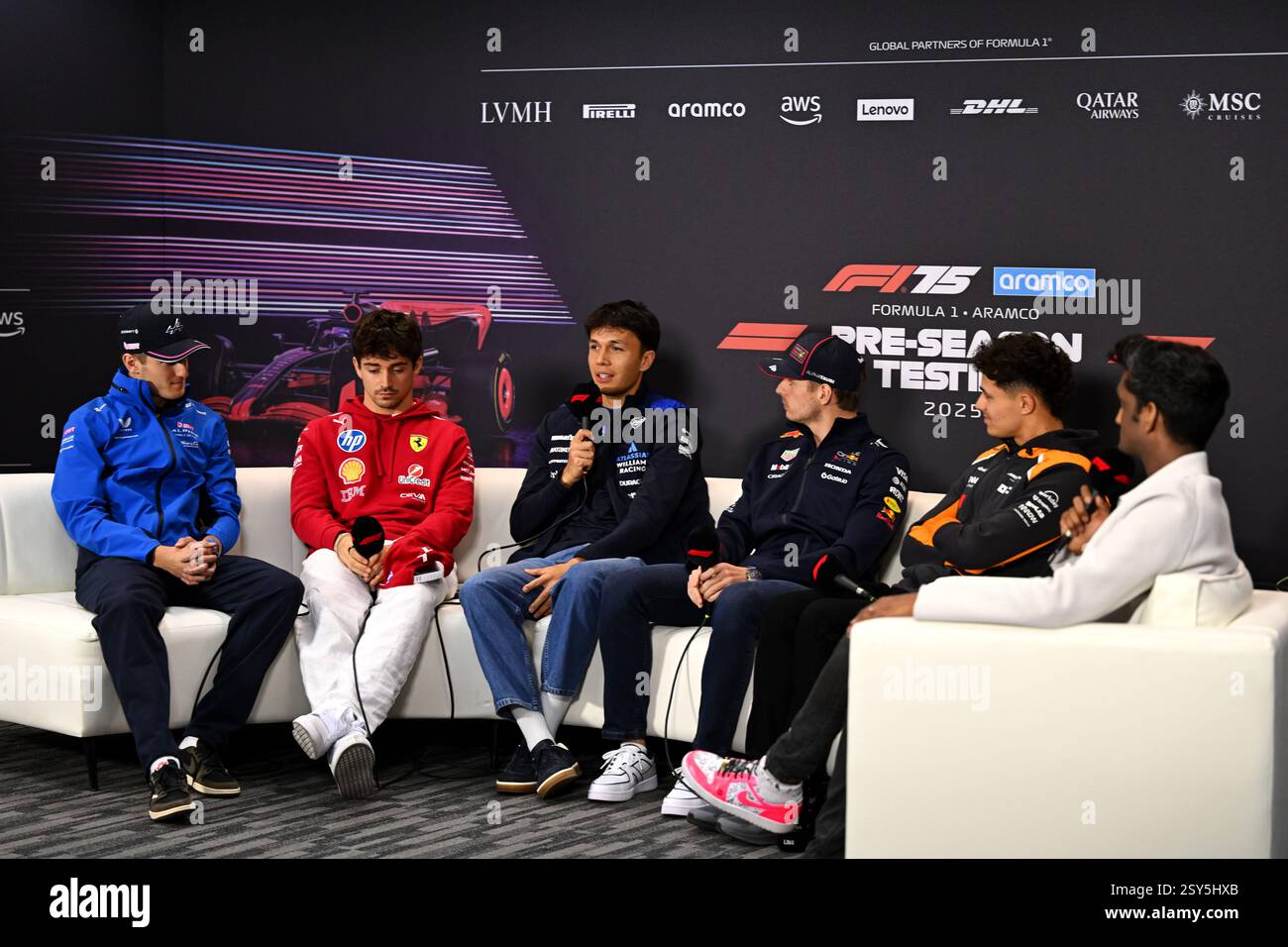 Sakhir, Bahrain. 27th Feb, 2025. (L to R): Jack Doohan (AUS) Alpine F1 ...