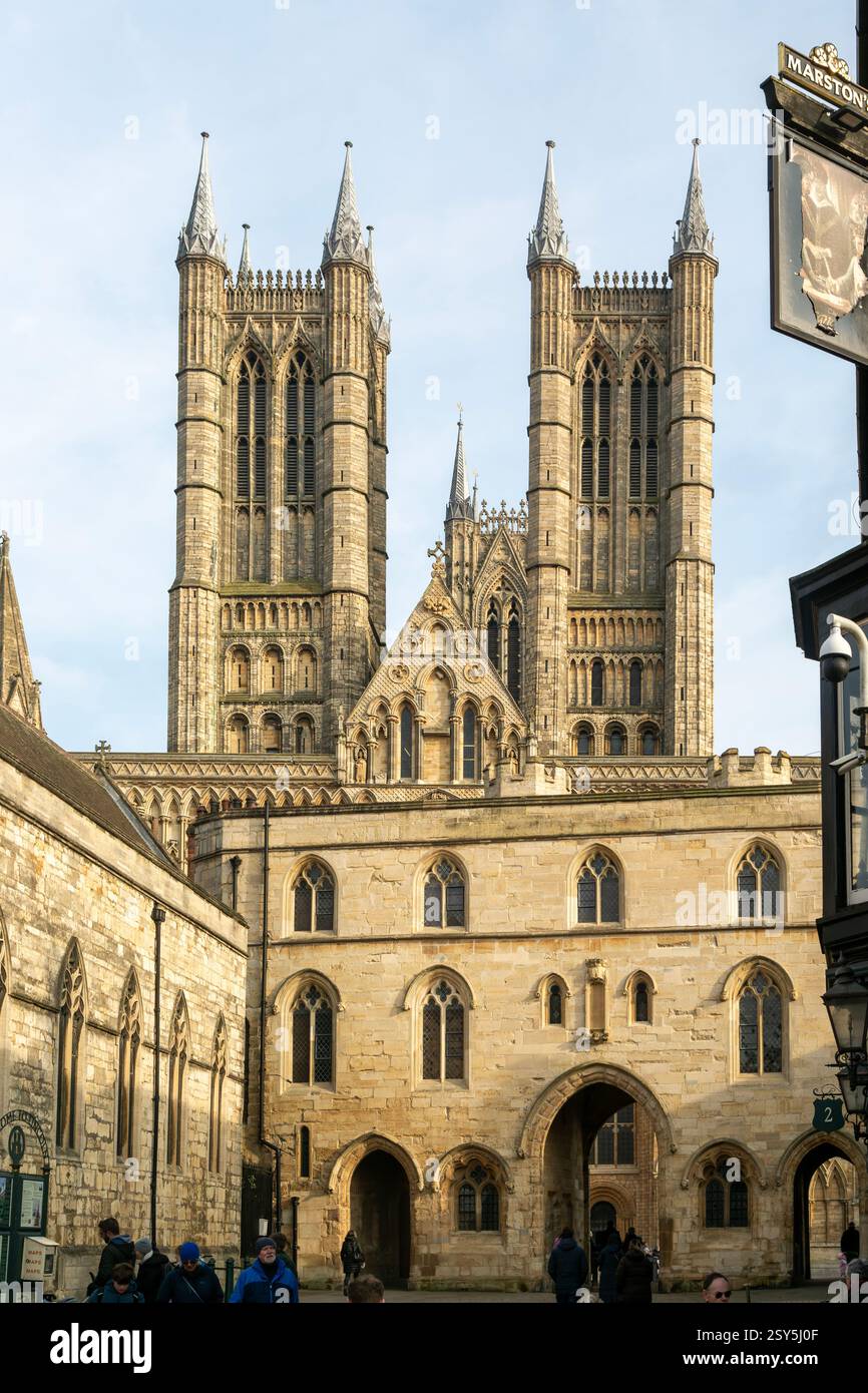 Towers of cathedral church rise above the medieval Exchequer Gate ...