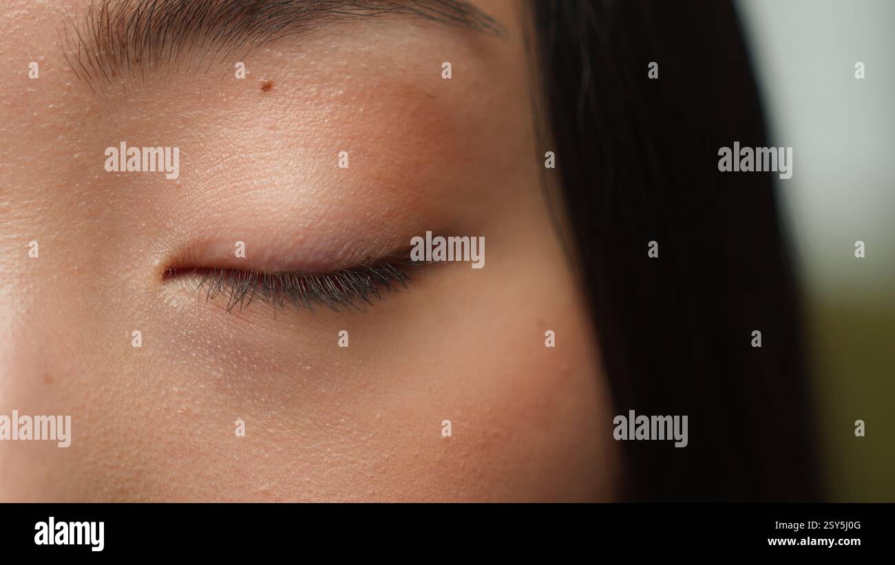 Extreme close up female dark eyes details Asian woman girl korean ...
