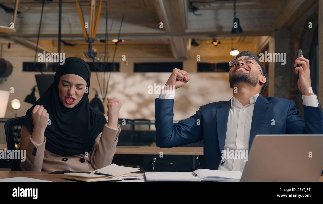 Diverse business partners office colleagues Arabian Indian man muslim ...