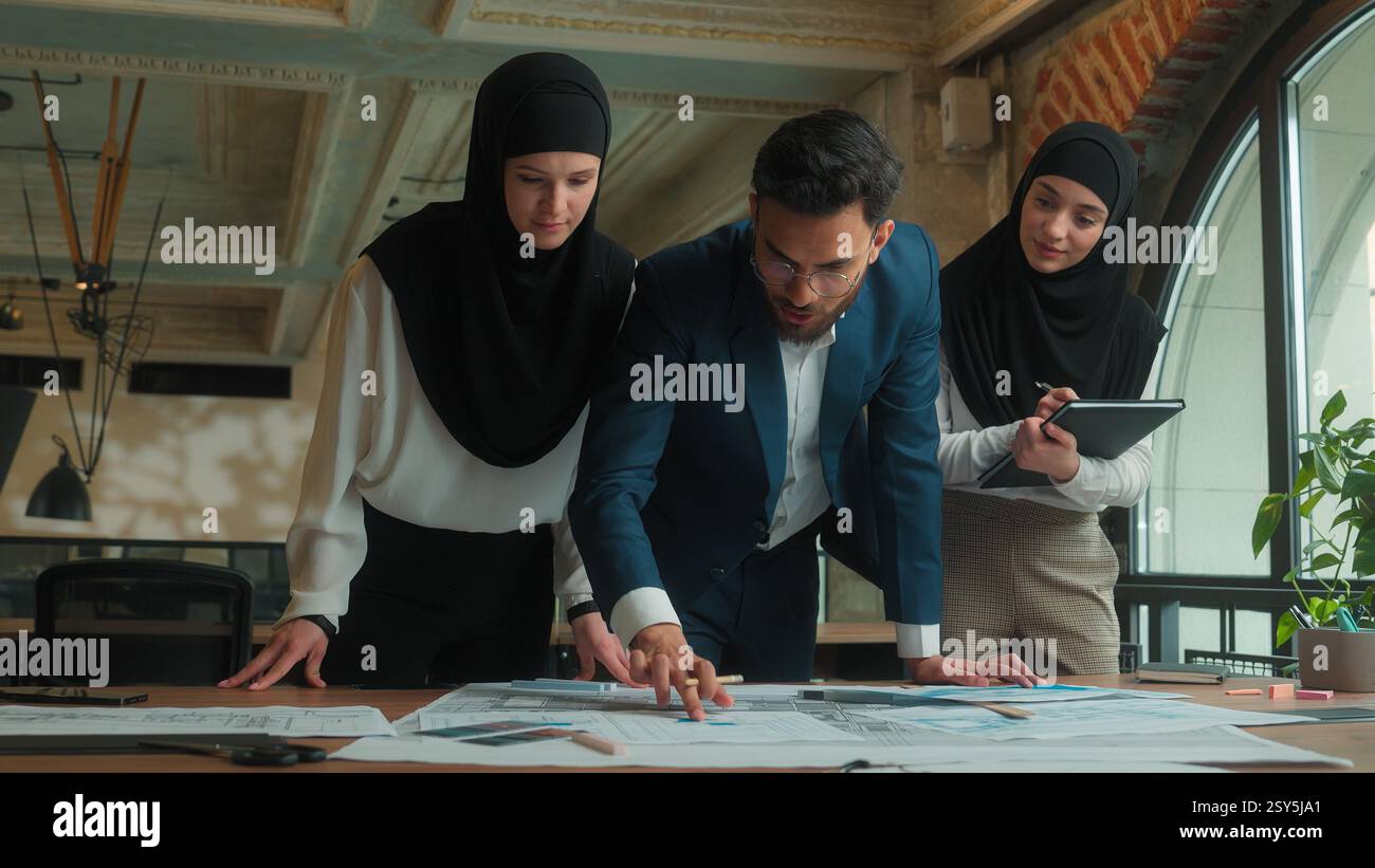 Indian man muslim hijab women business team architects engineers ...