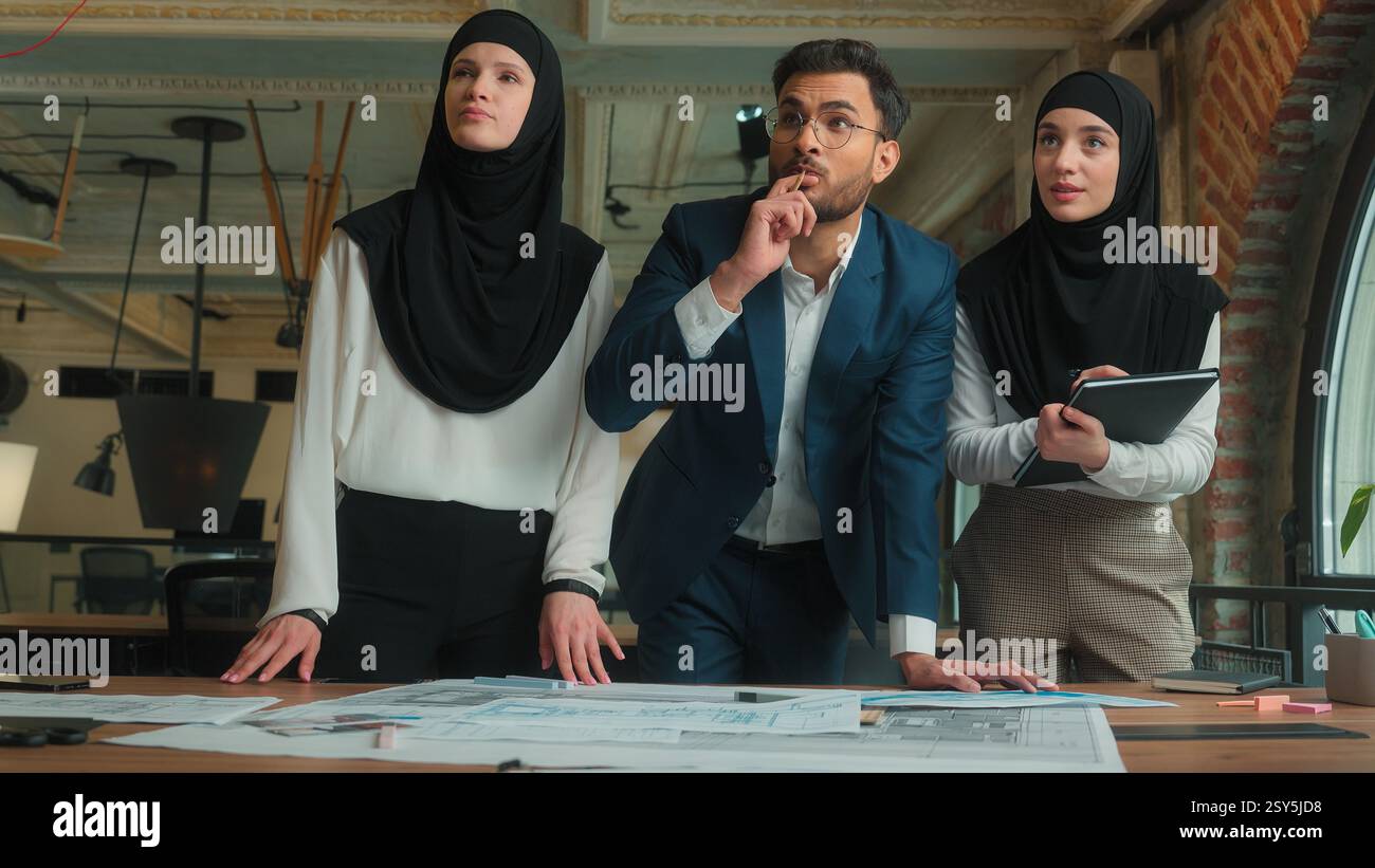 Indian man muslim hijab women business team architects engineers ...