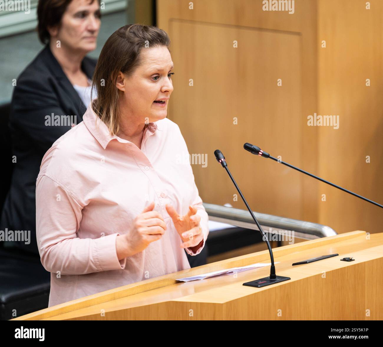 Eva Platteau Groen at the Flemish parliament plenary meeting in Brussels, Belgium, 26 FEB 2025 ...