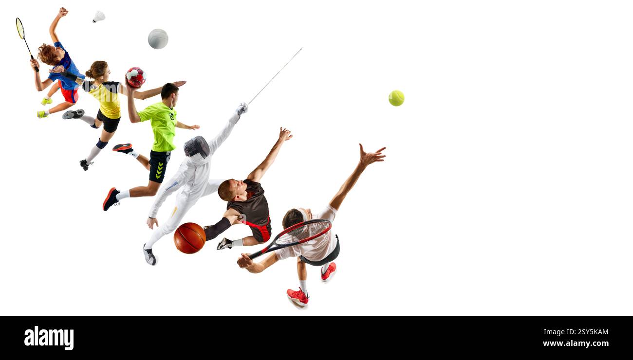 Multi-sport action collage featuring fencing, volleyball, tennis ...