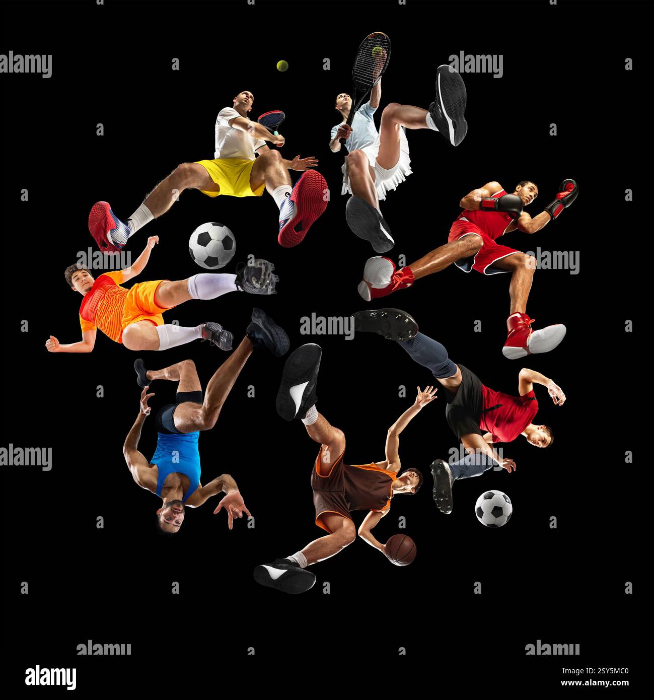 Sport collage of tennis, soccer, basketball, and boxing players in ...