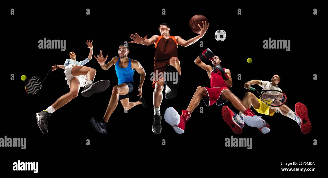 High-energy sports composition featuring basketball, boxing, soccer ...