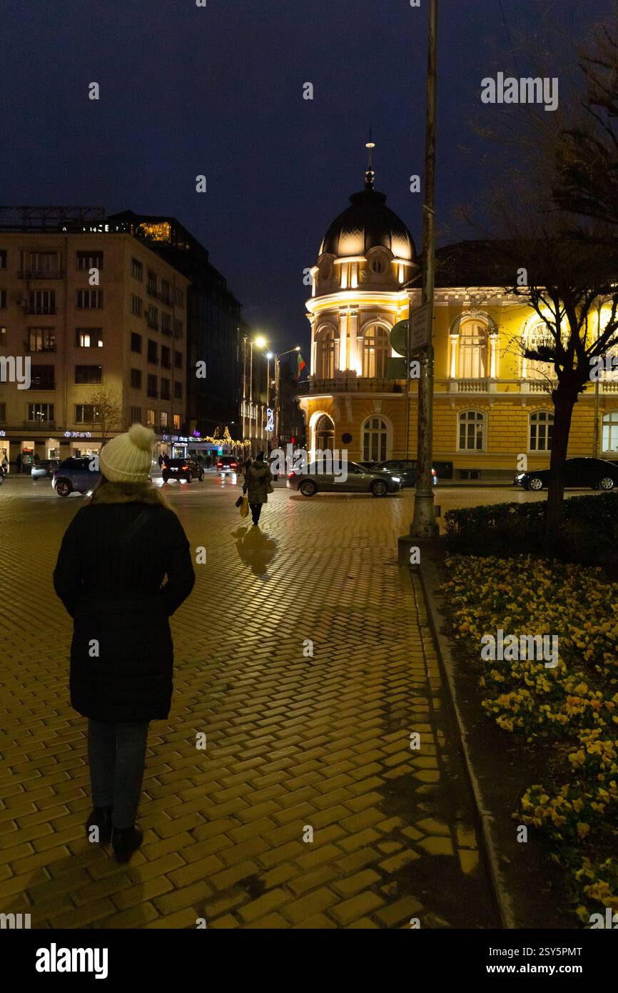 13 january 2023, Sofia Bulgaria, A night walk along the yellow ...