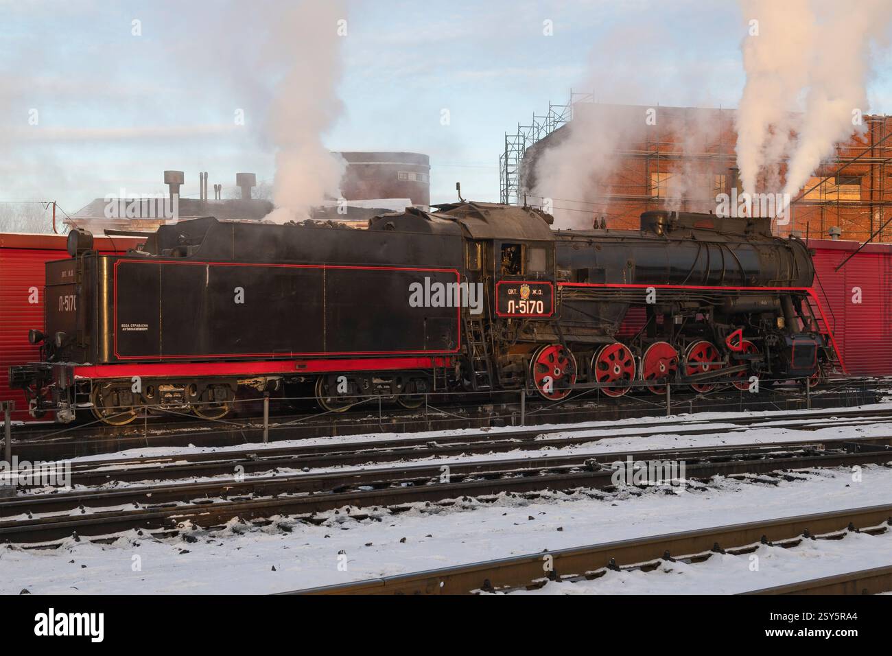 SORTAVALA, RUSSIA - FEBRUARY 20, 2025: Old steam locomotive L-5170 at ...