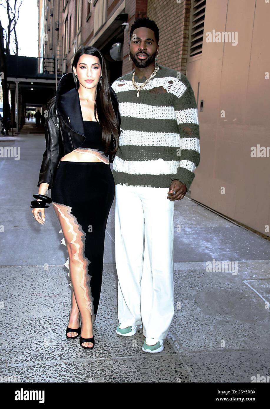 New York, NY, USA. 26th Feb, 2025. Nora Fatehi and Jason Derulo seen at ...