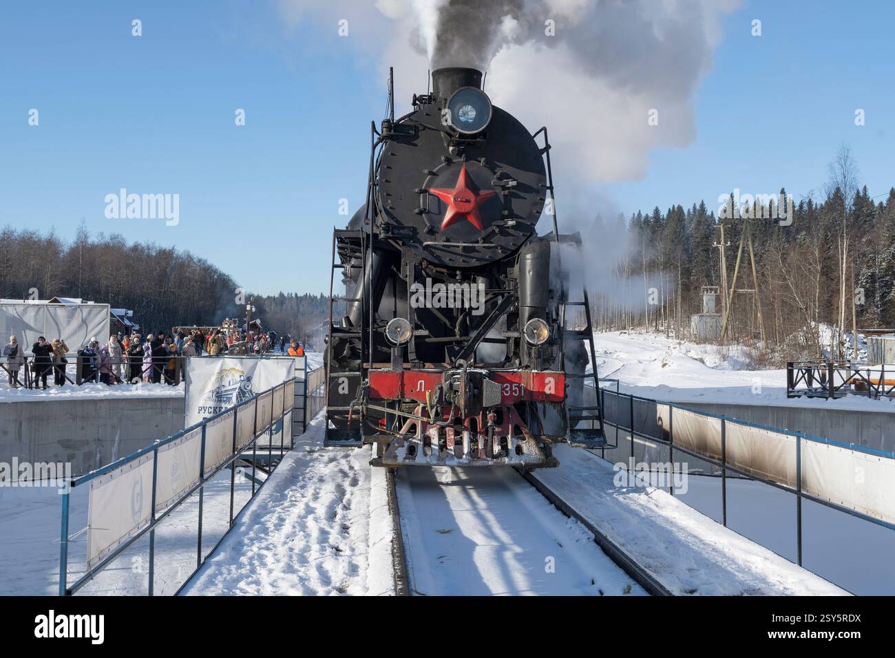 RUSKEALA, RUSSIA - FEBRUARY 20, 2025: Steam locomotive L-2351 ...