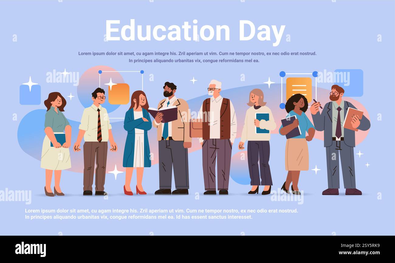 mix race teachers group with books standing together education day ...