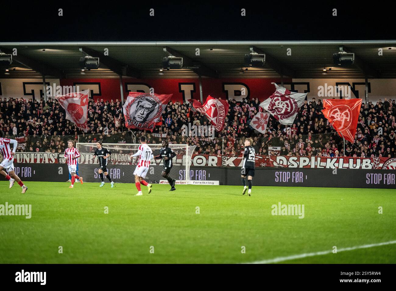 Aalborg, Denmark. 26th Feb, 2025. Football fans of Aalborg BK seen on ...