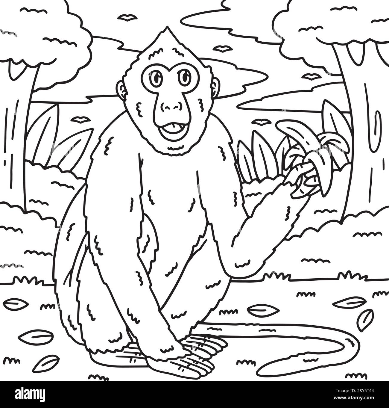 Crab Eating Macaque Monkey Coloring Page for Kids Stock Vector Image ...