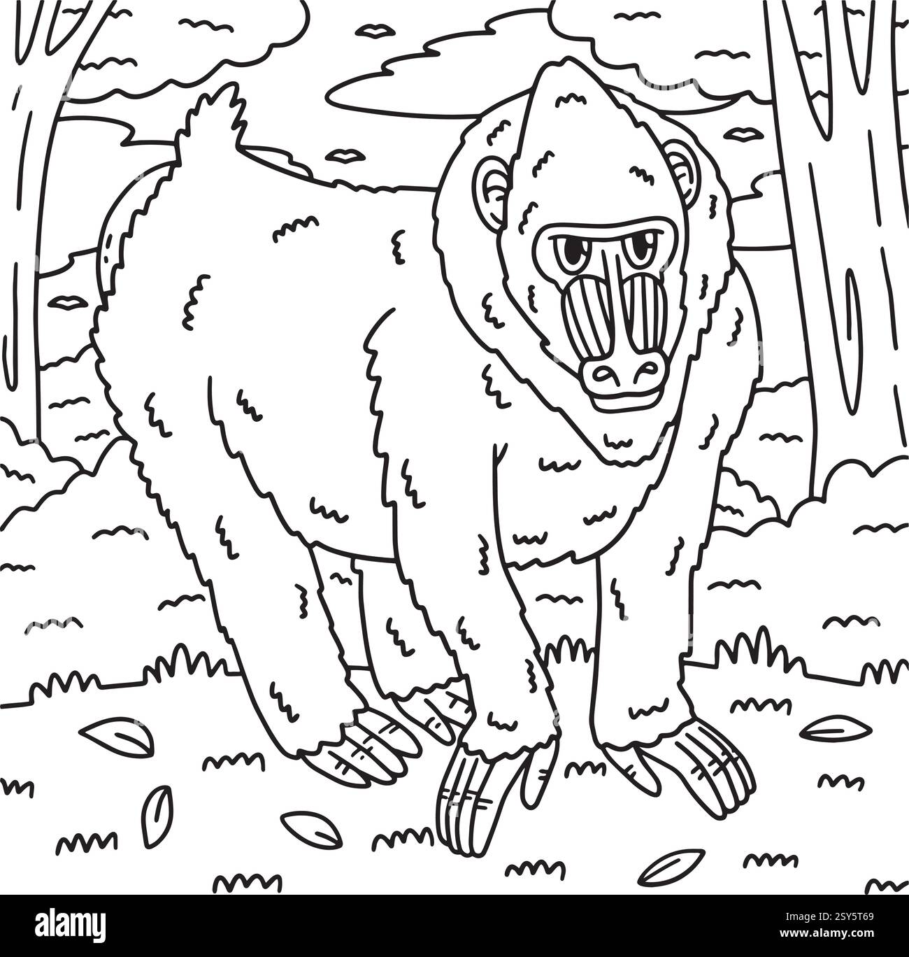 Mandrill Monkey Animal Coloring Page for Kids Stock Vector Image & Art ...