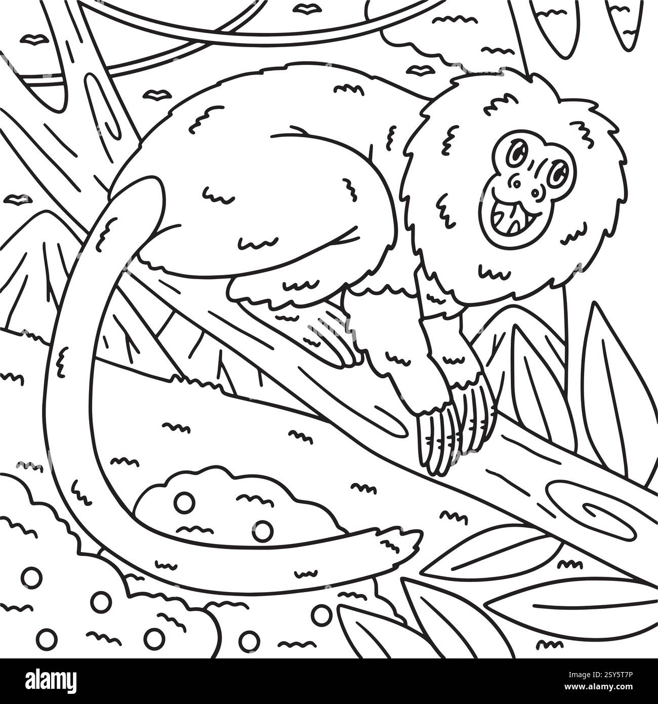 Black Lion Tamarin Monkey Coloring Page for Kids Stock Vector Image ...
