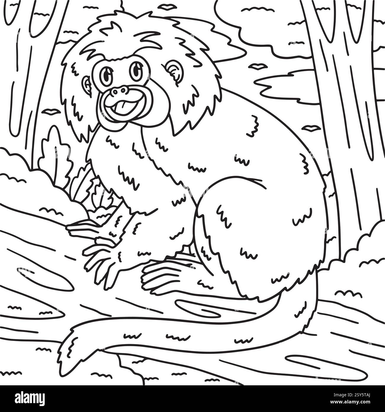 Cotton Top Tamarin Monkey Coloring Page for Kids Stock Vector Image ...