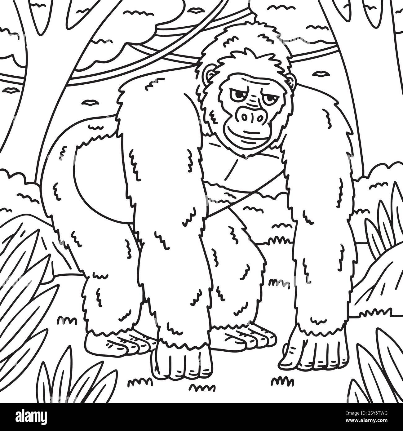 Gorilla Great Apes Animal Coloring Page for Kids Stock Vector Image ...