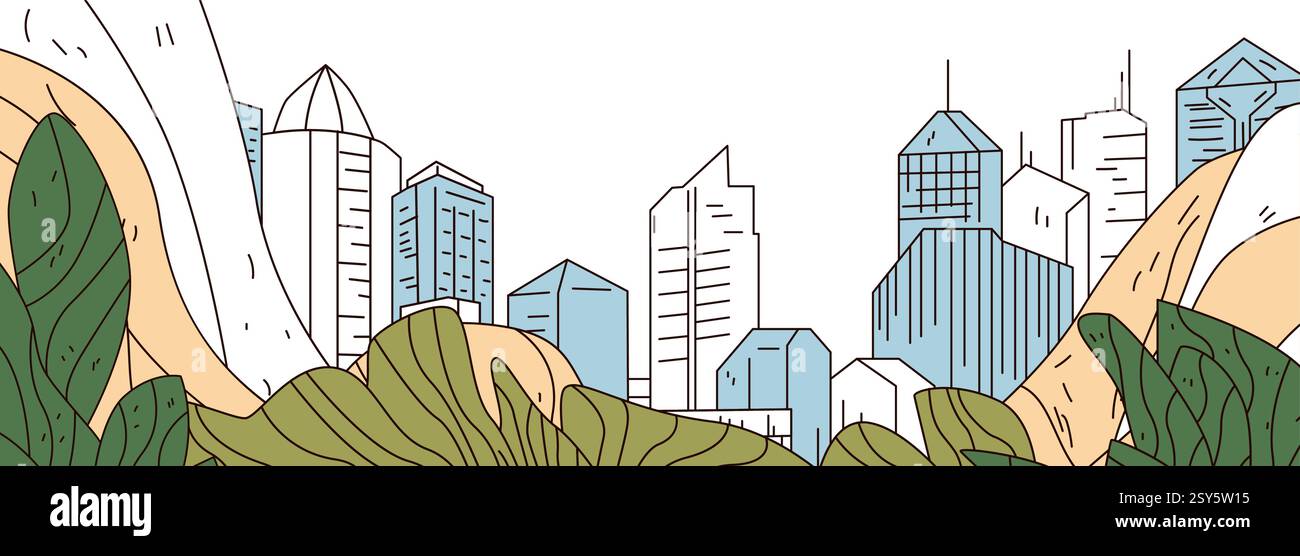 City skyline with nature integration concept. Modern buildings ...