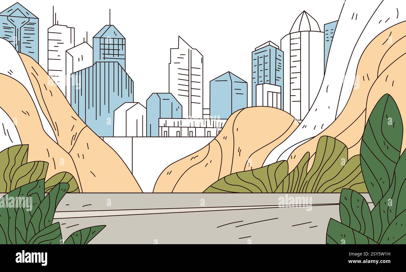 Cityscape with modern buildings and nature integration featuring ...