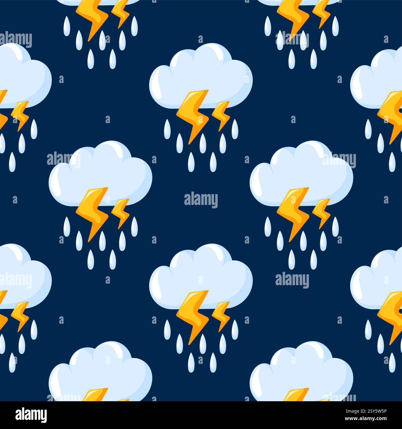 Stormy weather seamless pattern with rain cloud, lightning bolt and ...
