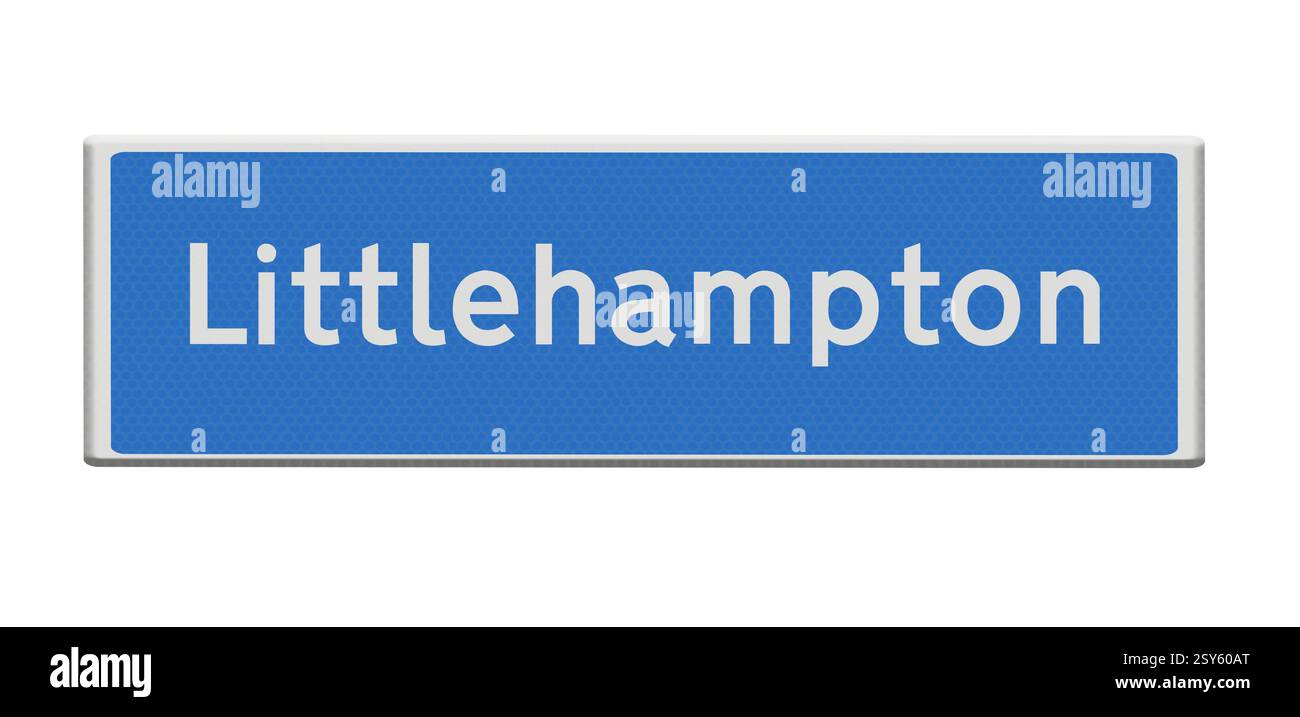 Digital composite. Blue city road sign town of Littlehampton place ...