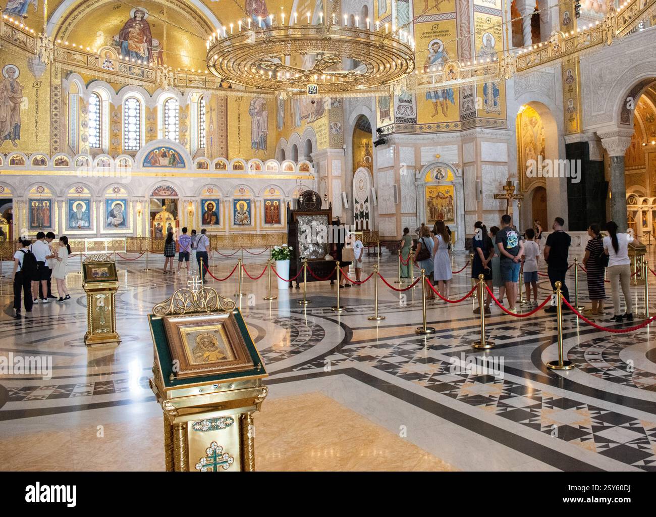 Interior of the Church of Saint Sava with beautiful icons of Jesus ...