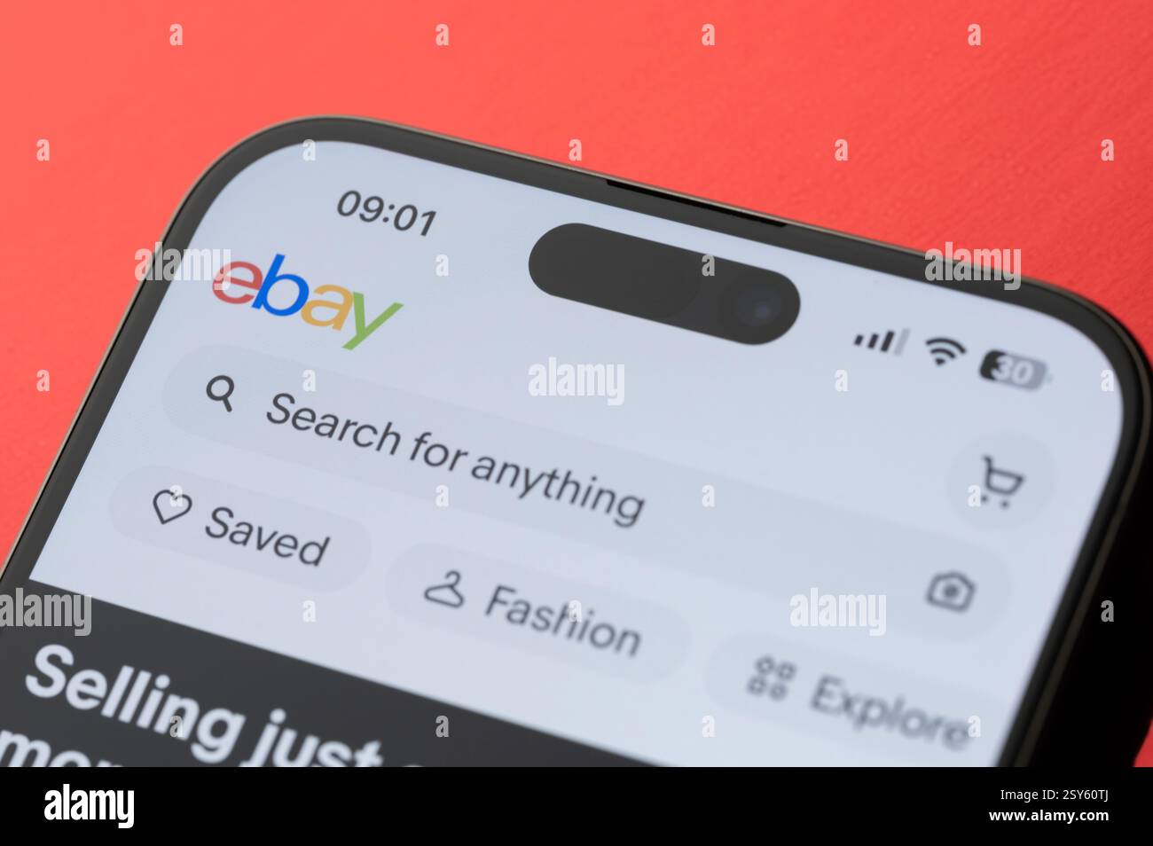 New York, USA - February 24, 2025: SSearch to buy on ebay shopping app on smartphone screen ...