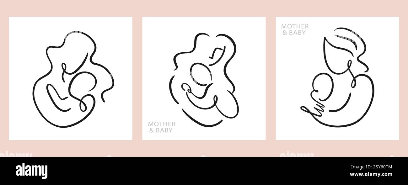 Mother and Baby One Line Drawing Breastfeeding Set Stock Vector Image ...