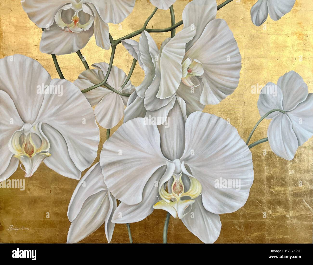 Femininity, oil painting on a gold sheet cover of large canvas, 180 * ...