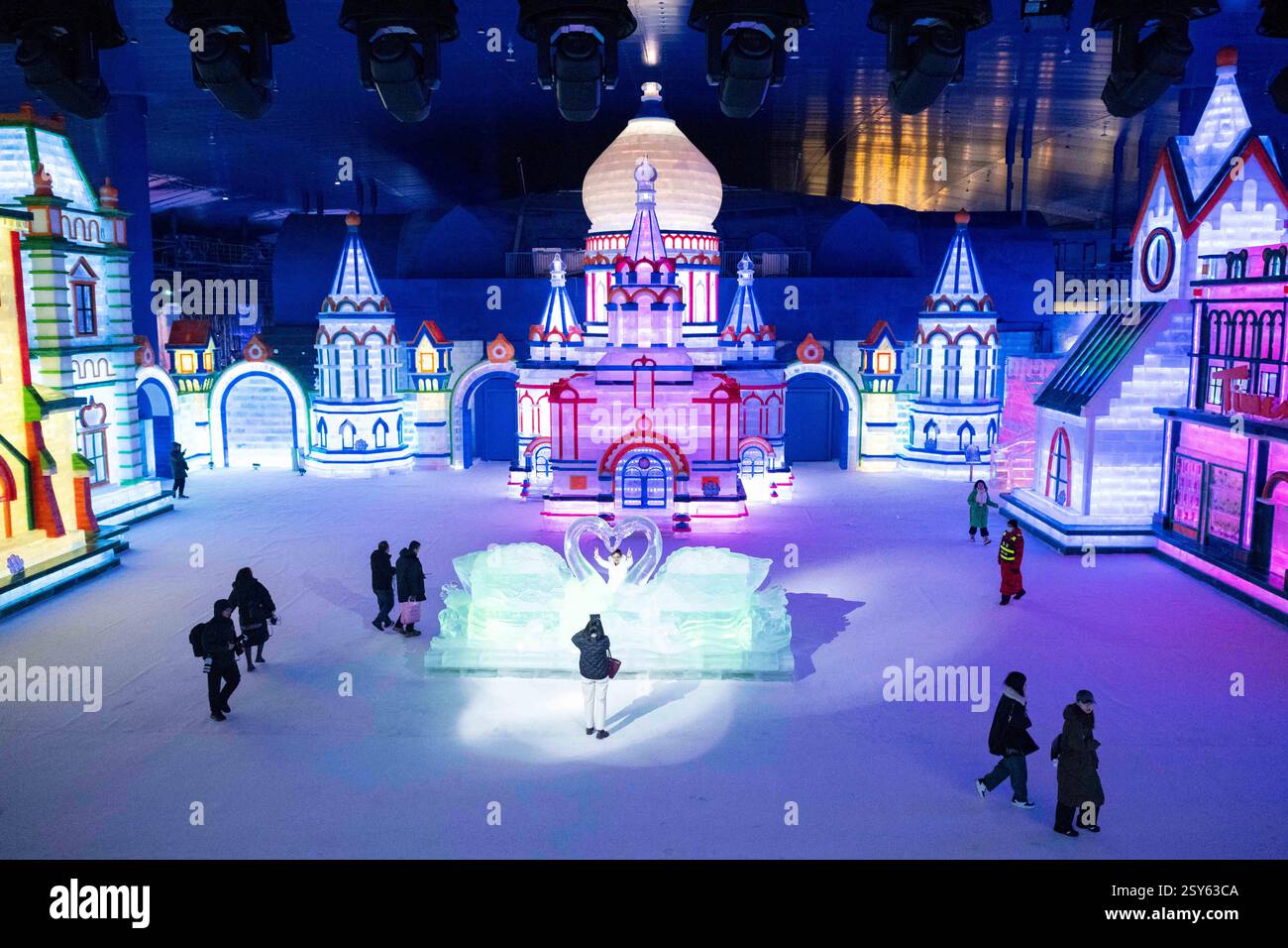 (250227) -- HARBIN, Feb. 27, 2025 (Xinhua) -- Tourists appreciate the ...