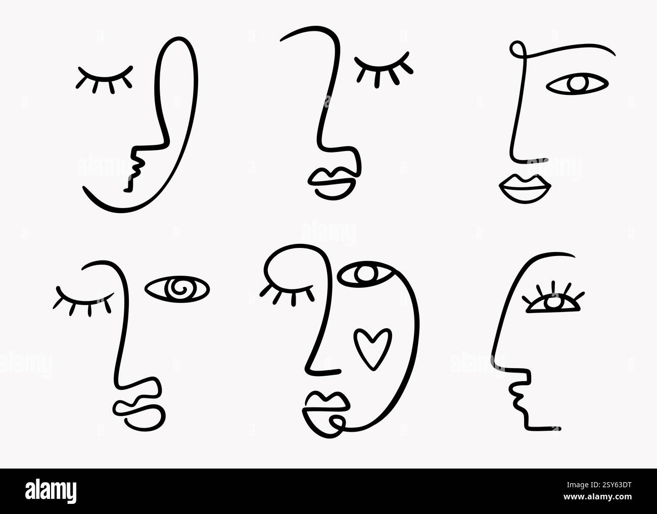 Fashion cubism one line drawing woman face set Stock Vector Image & Art ...