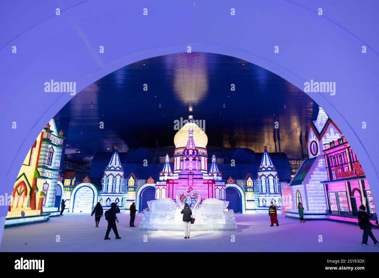 (250227) -- HARBIN, Feb. 27, 2025 (Xinhua) -- Tourists have fun at an ...