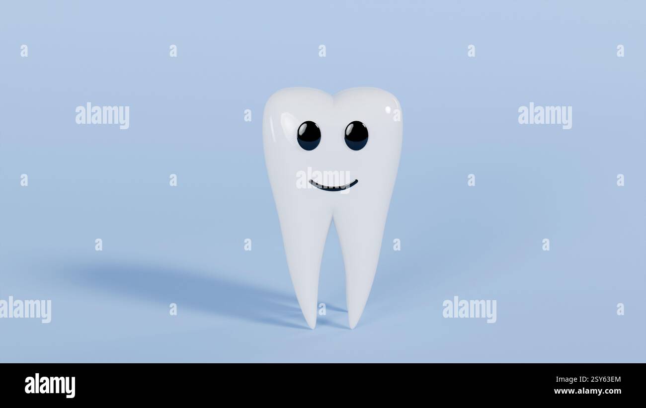3D model of white molar with a smile on a blue background, dentistry ...