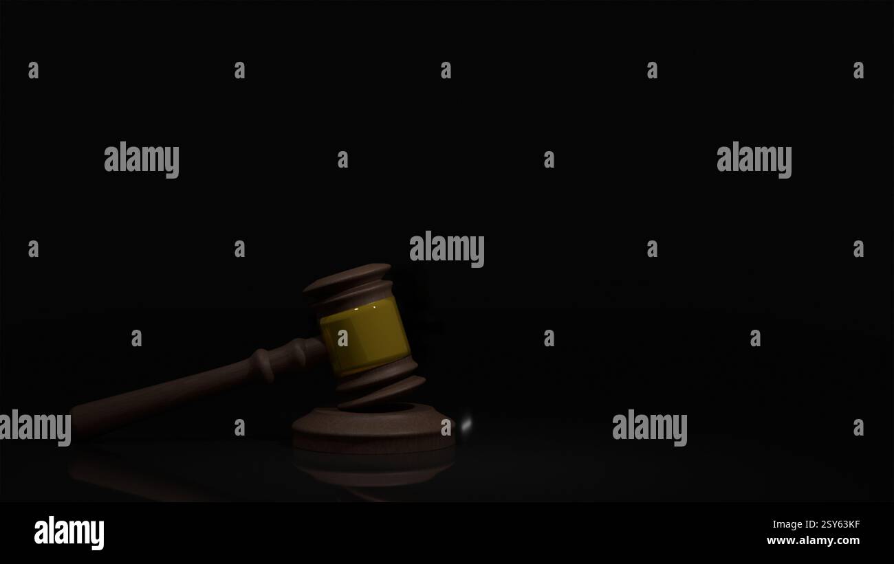 3D model of a judge's gavel on a black background, court and justice ...
