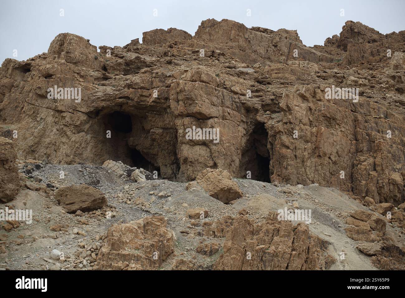 Twin Caves or the Column Cave in a Judean Desert cliff near Qumran ...