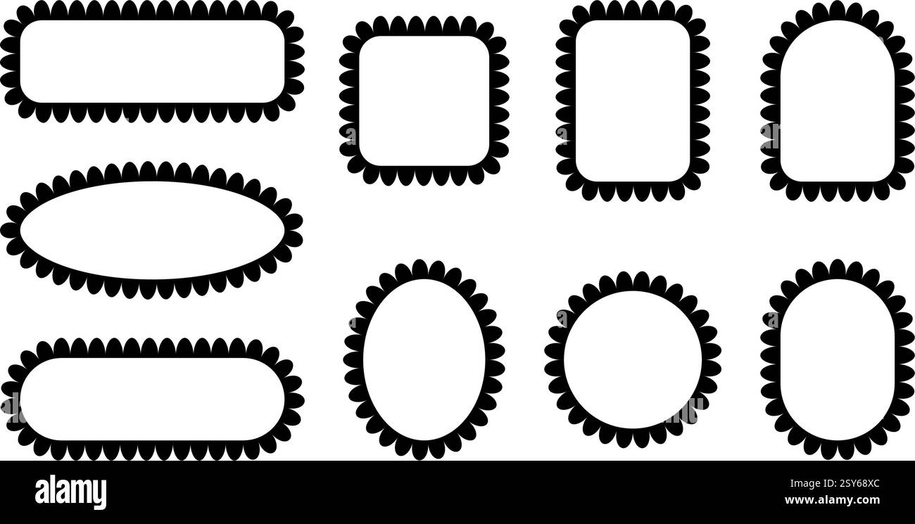 Frame scallop lace edge. Border round and rectangle with curly pattern ...