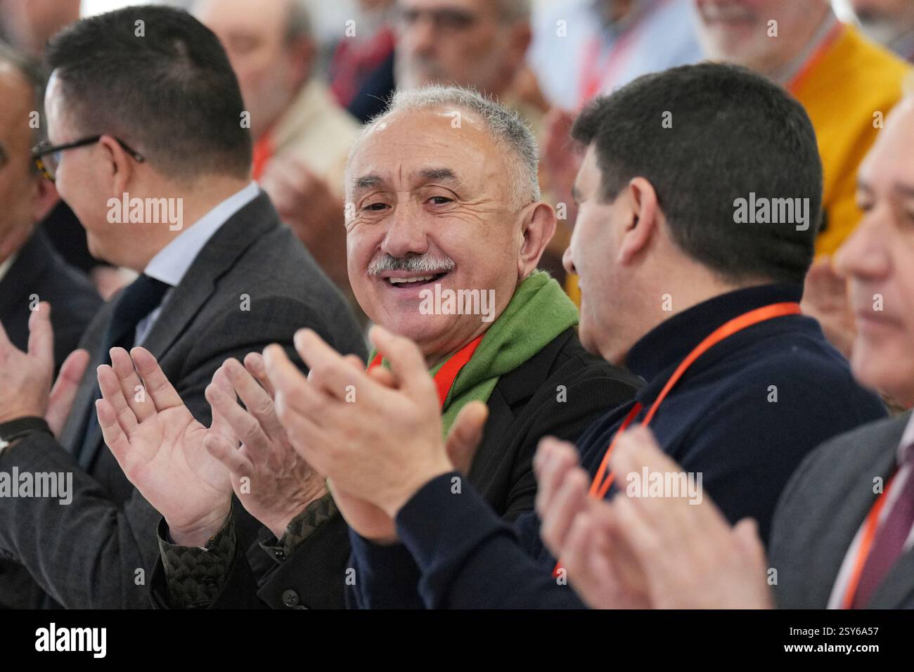 UGT secretary general, Pepe Álvarez, applauds during the closing of the ...