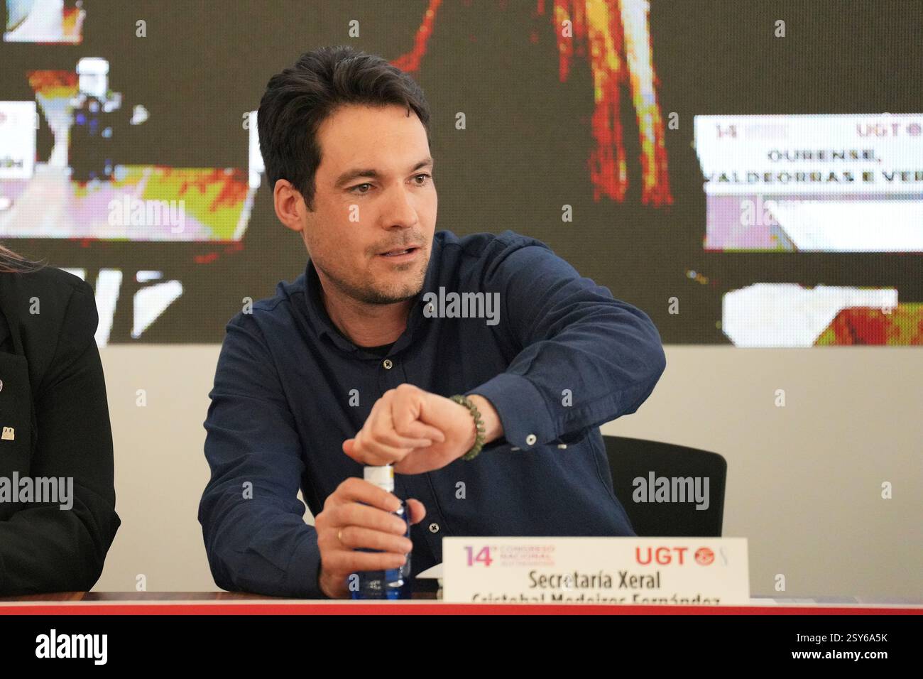 The new secretary of UGT Galicia, Cristóbal Medeiros, during the ...