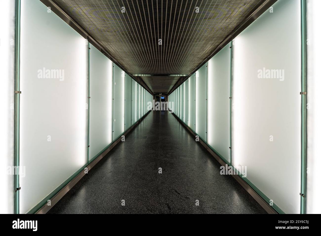 The neon illuminated underpass isle of the Flemish Parliament in ...